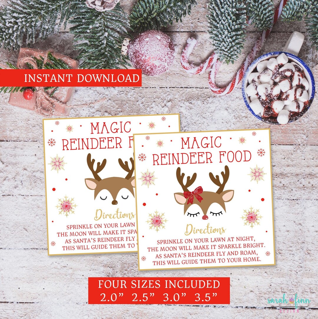 Magic Reindeer Food Tags Printable Christmas Tags Party Game Kids ...