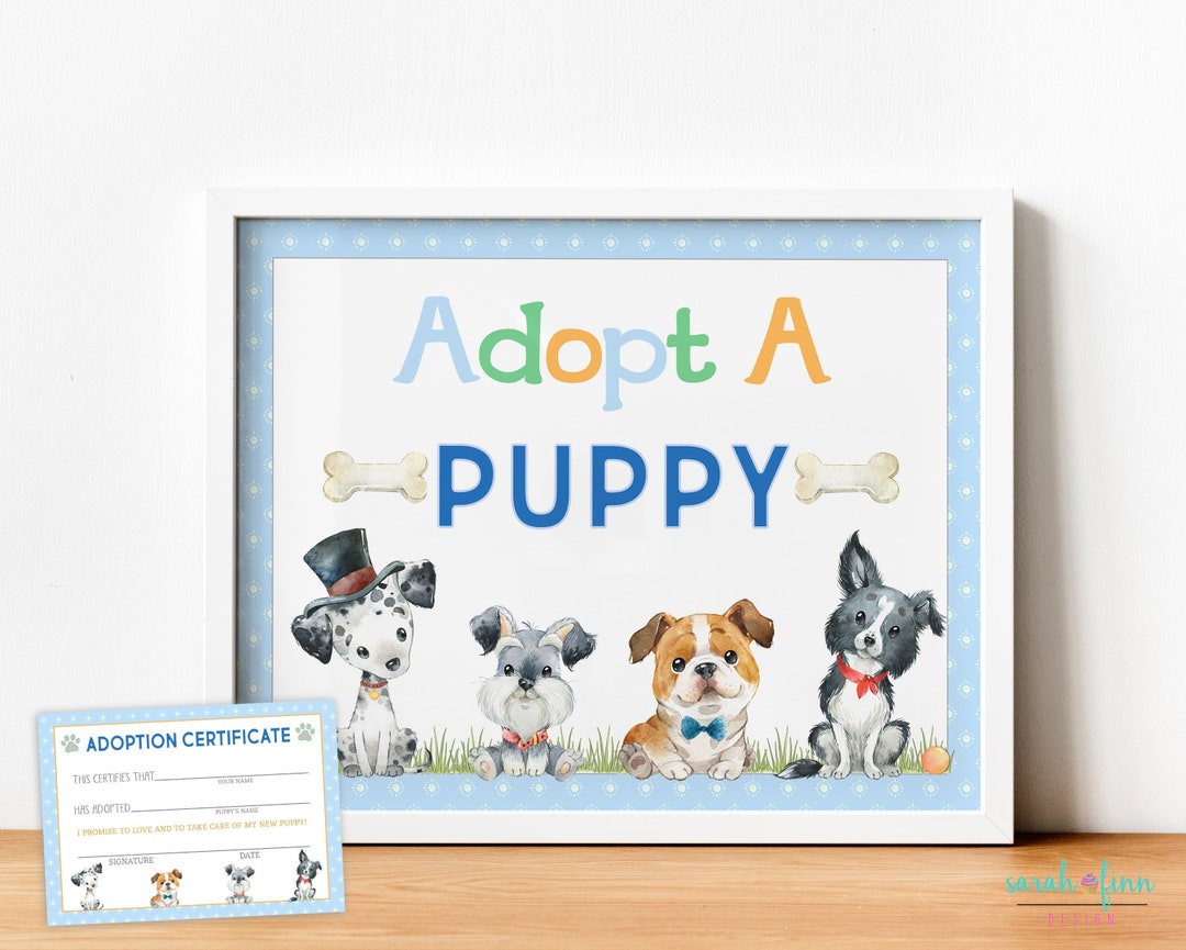 Adopt a Puppy Sign and Certificate Puppy Printable Dog Birthday Party ...