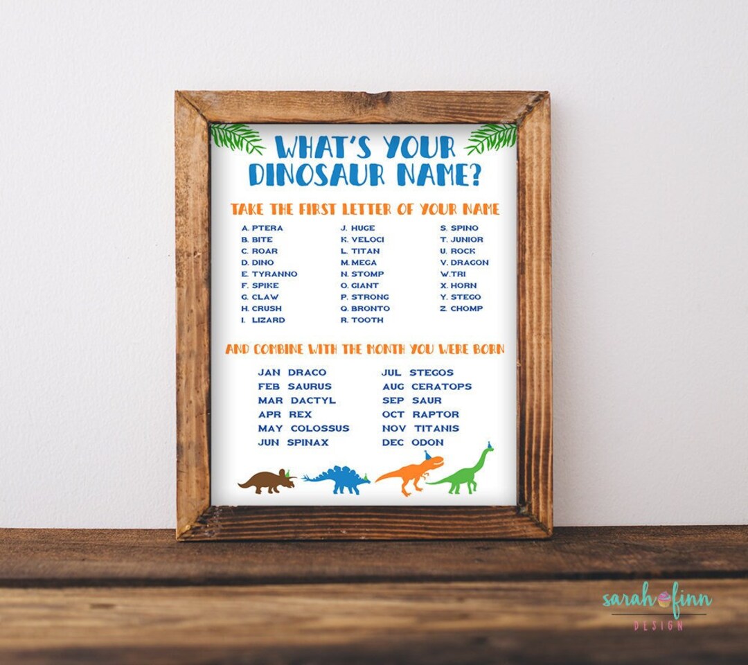 What's Your Dinosaur Name Printable Sign Instant Download Party Game ...