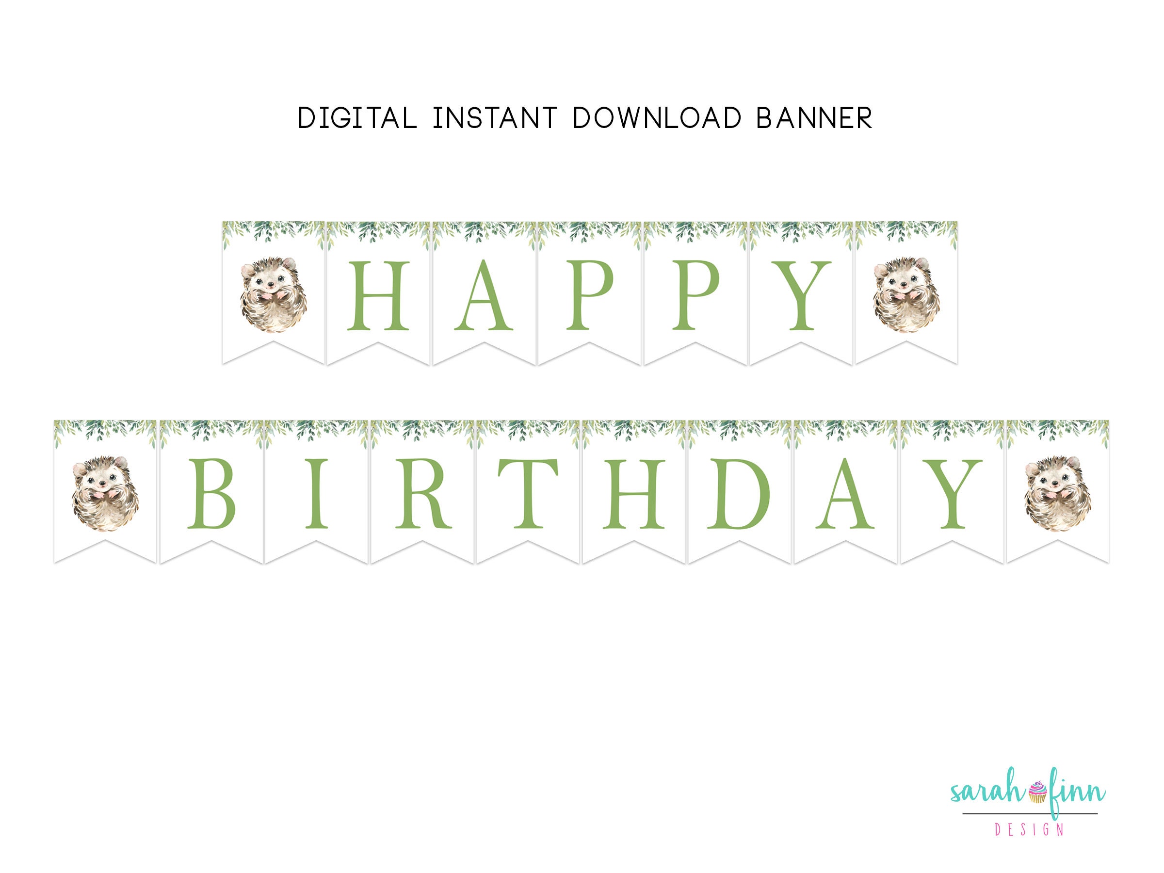 Hedgehog Happy Birthday Banner Printable Instant Download Boy - Etsy