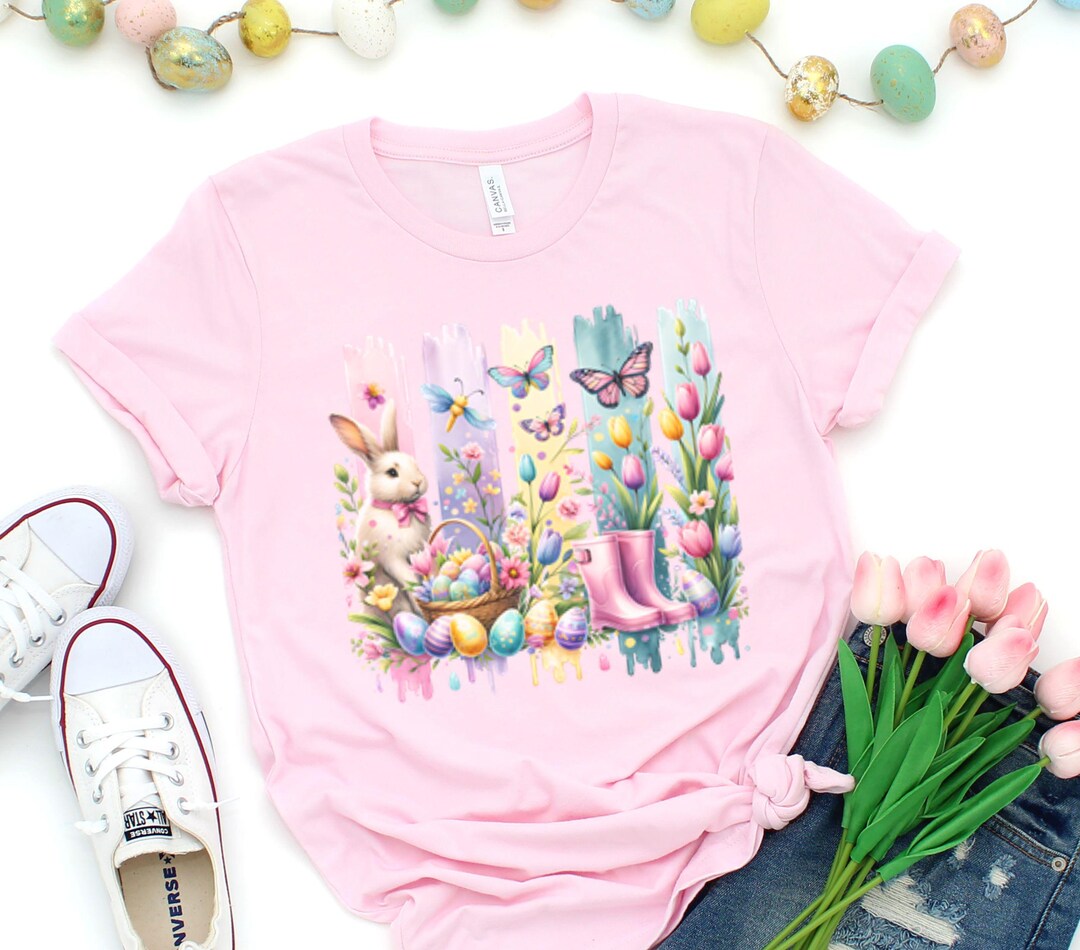 Trendy Easter Shirt Watercolor Bunny Flowers Tshirt for Women ...