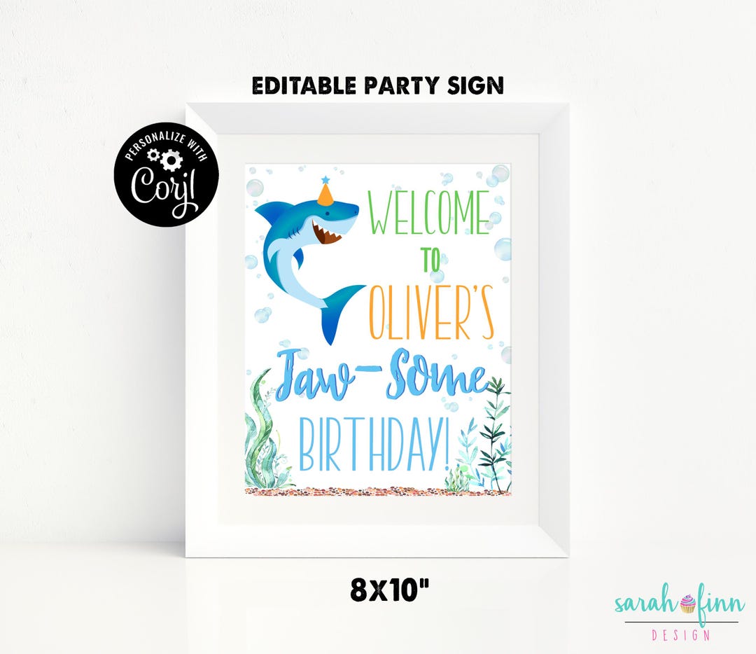 Editable Shark Party Sign Instant Download Editable With Corjl Boy Pool ...