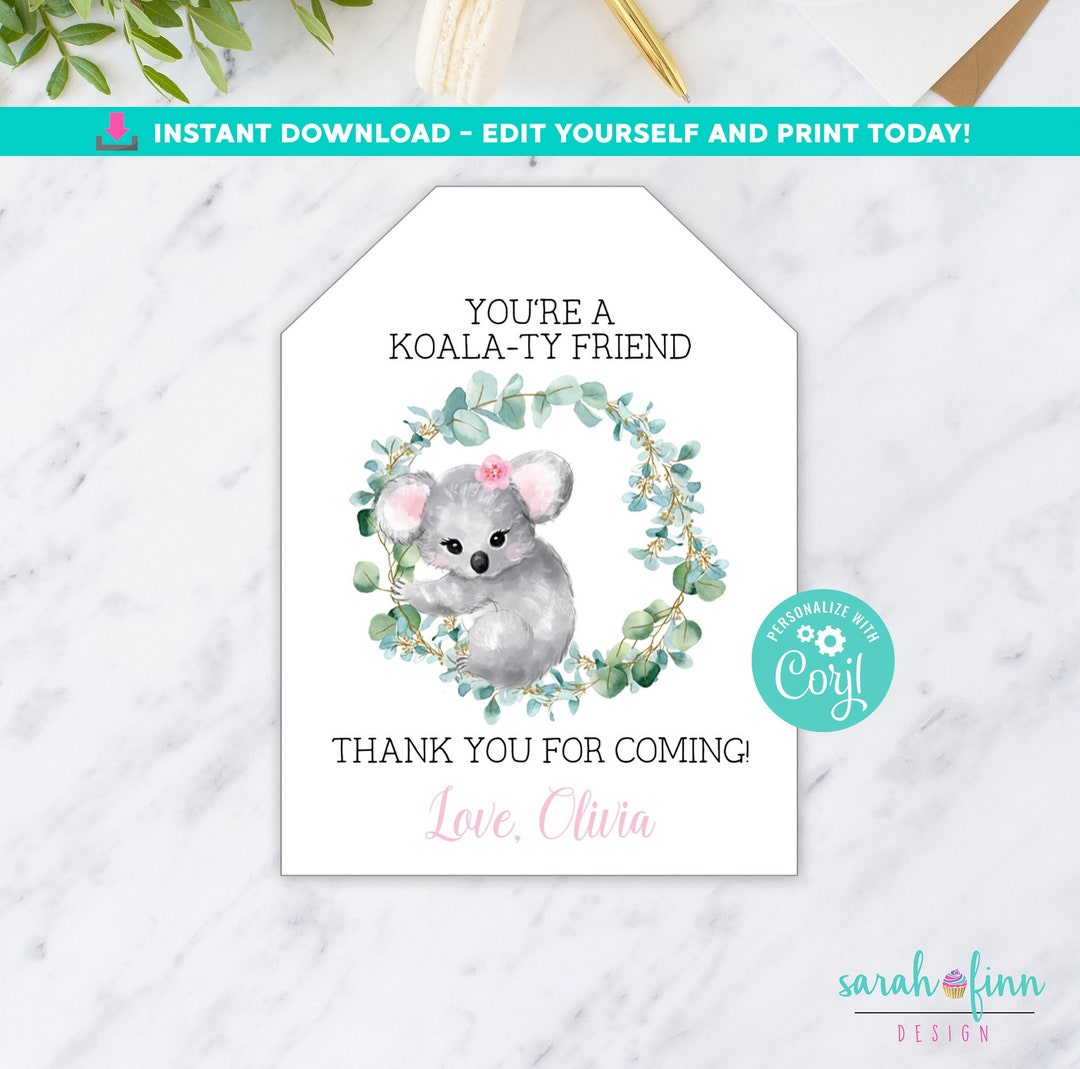 Koala Favor Tags Printable Koala Birthday Thank You Tags Birthday Baby ...