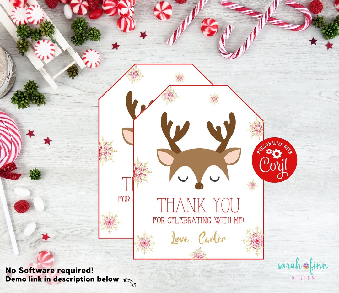 EDITABLE Boy Reindeer Deer Birthday Favor Tags Party Thank You Tags ...