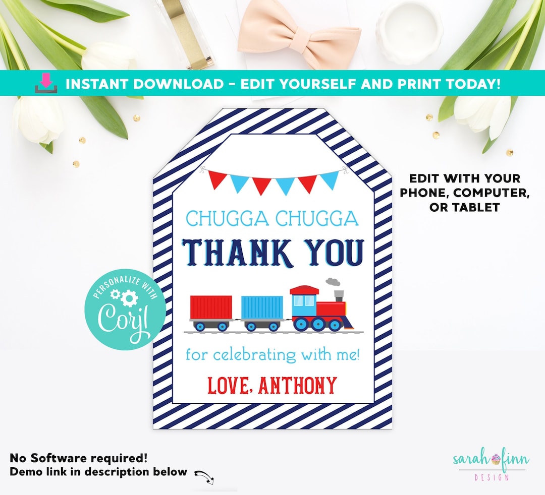 Train Favor Tags Train Thank You Tags Printable Train Birthday Party ...