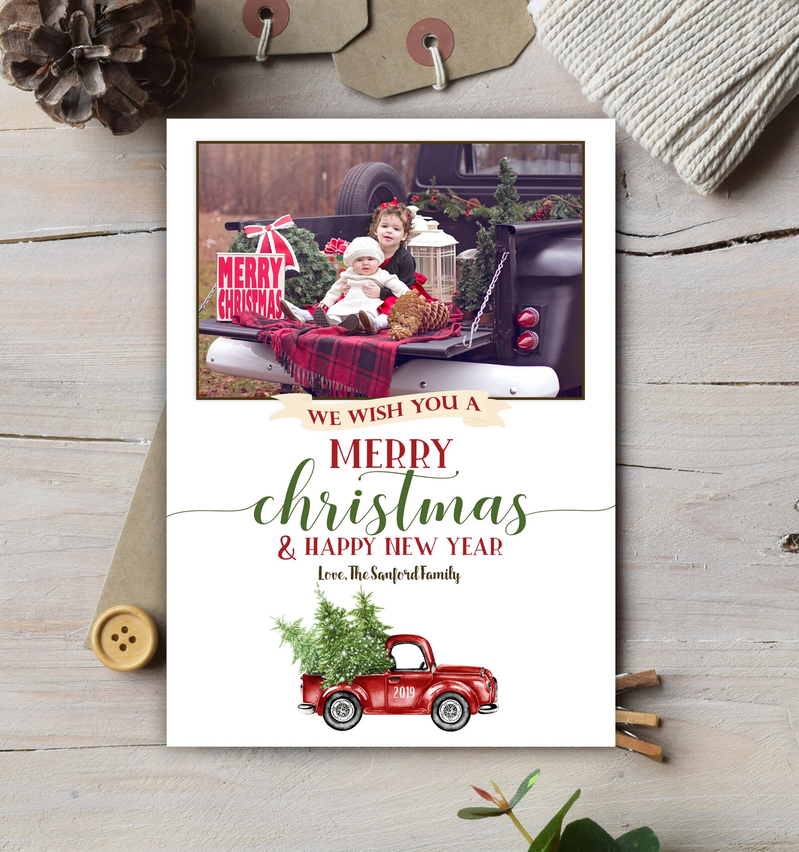 Vintage Christmas Truck Photo Card Printable Merry Christmas | Etsy