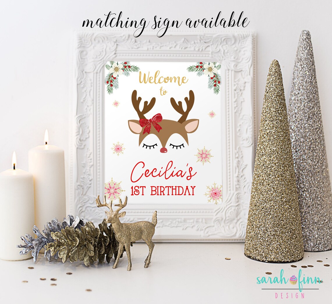 Adopt a Reindeer Printable Sign and Certificate Girl Winter Birthday ...