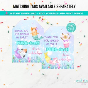 Mercat Birthday Cupcake Toppers Editable Mermaid Party Decor Cat ...