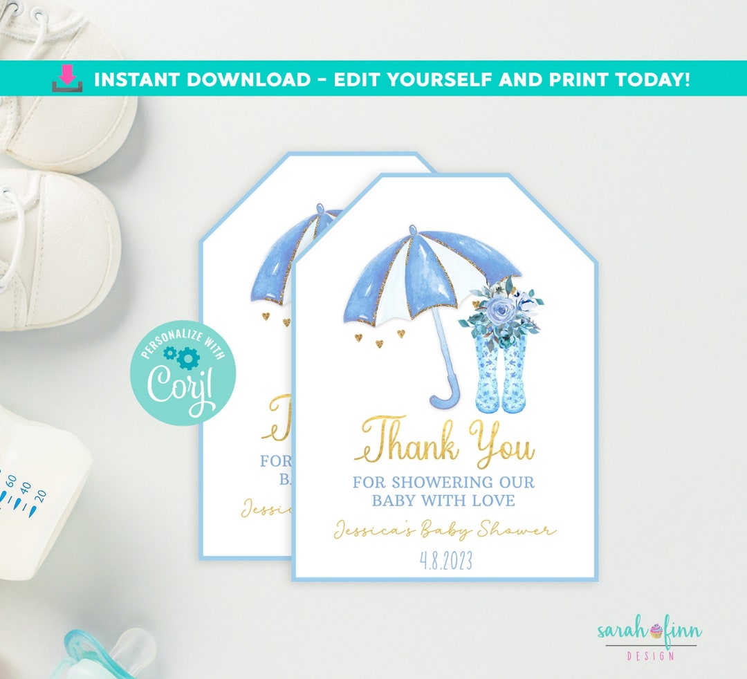 April Showers Favor Tags Boy Baby Shower Favors Tags Blue Umbrella ...