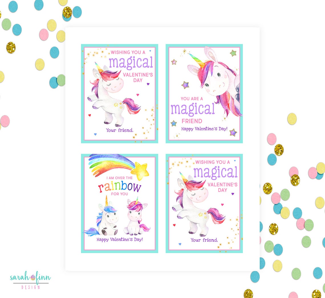 Unicorn Valentines Day Cards for Kids INSTANT DOWNLOAD - Etsy