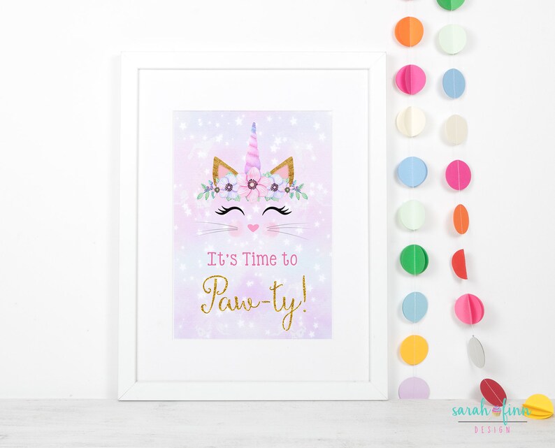 Caticorn Birthday Party Signs Set Printable Unicorn Cat Party Signs ...