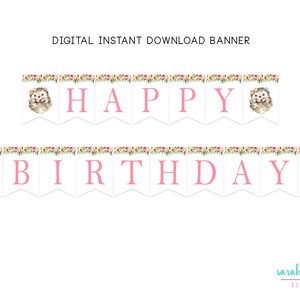 Hedgehog Happy Birthday Banner Printable Instant Download Girl Floral ...