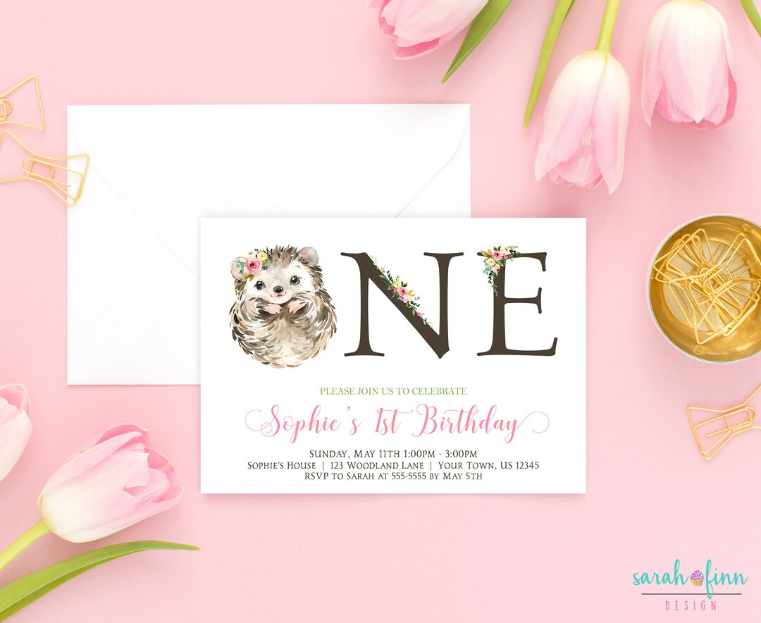 Hedgehog Birthday Invitation Hedgehog Party Woodland Invitation First ...