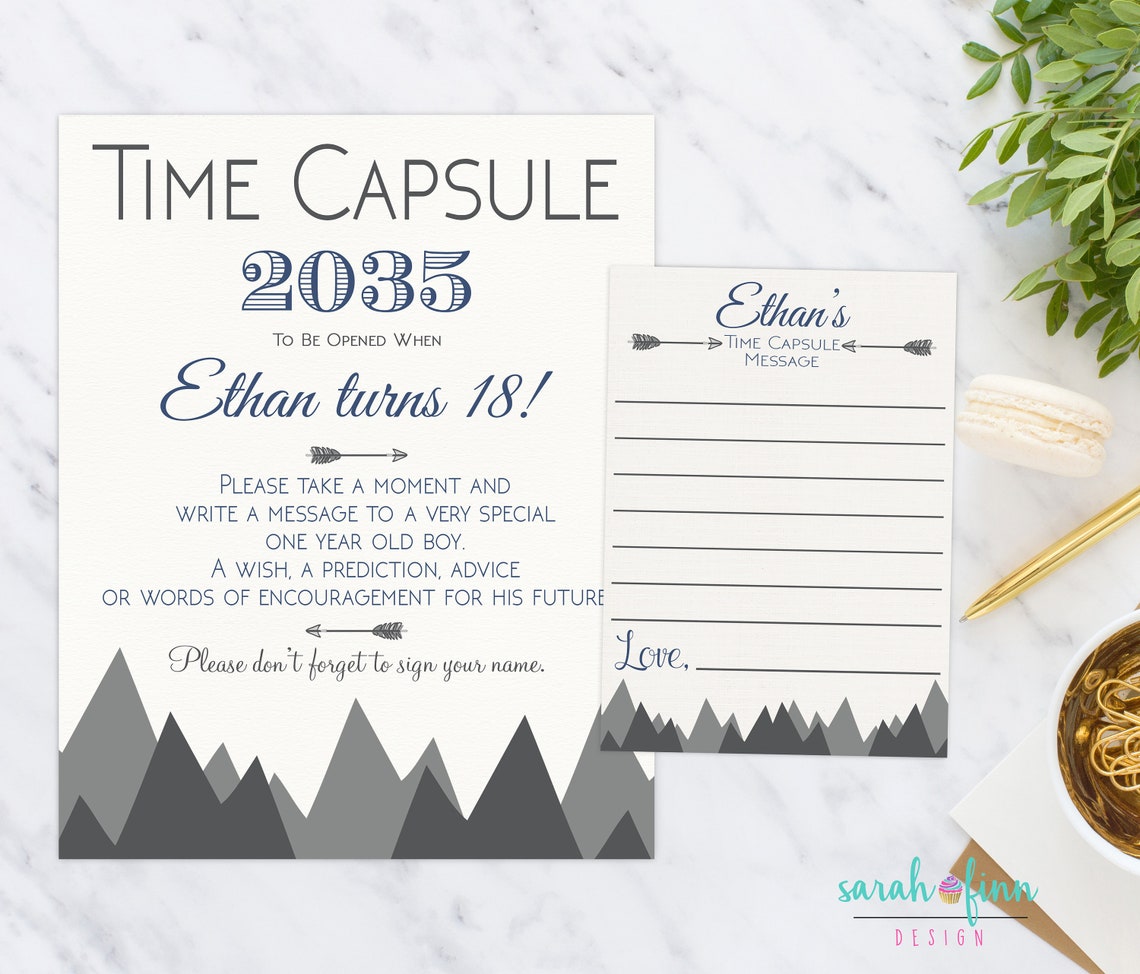 Time Capsule First Birthday Mountains Adventure Modern Gray - Etsy