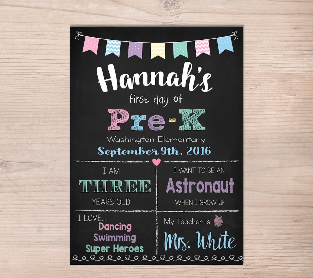 First Day of School Sign Last Day of Pre-k Sign Kindergarten School ...