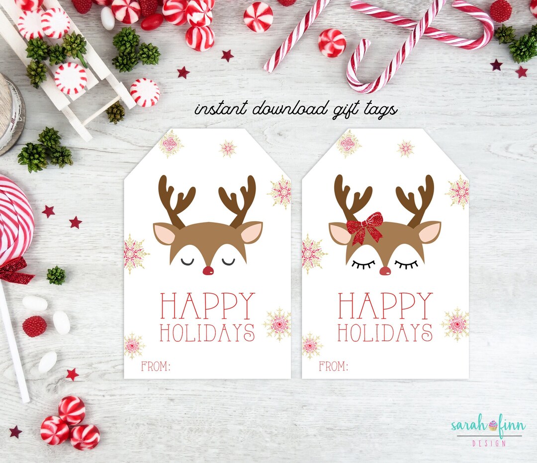 Reindeer Gift Tags INSTANT DOWNLOAD Happy Holidays Printable Boy ...