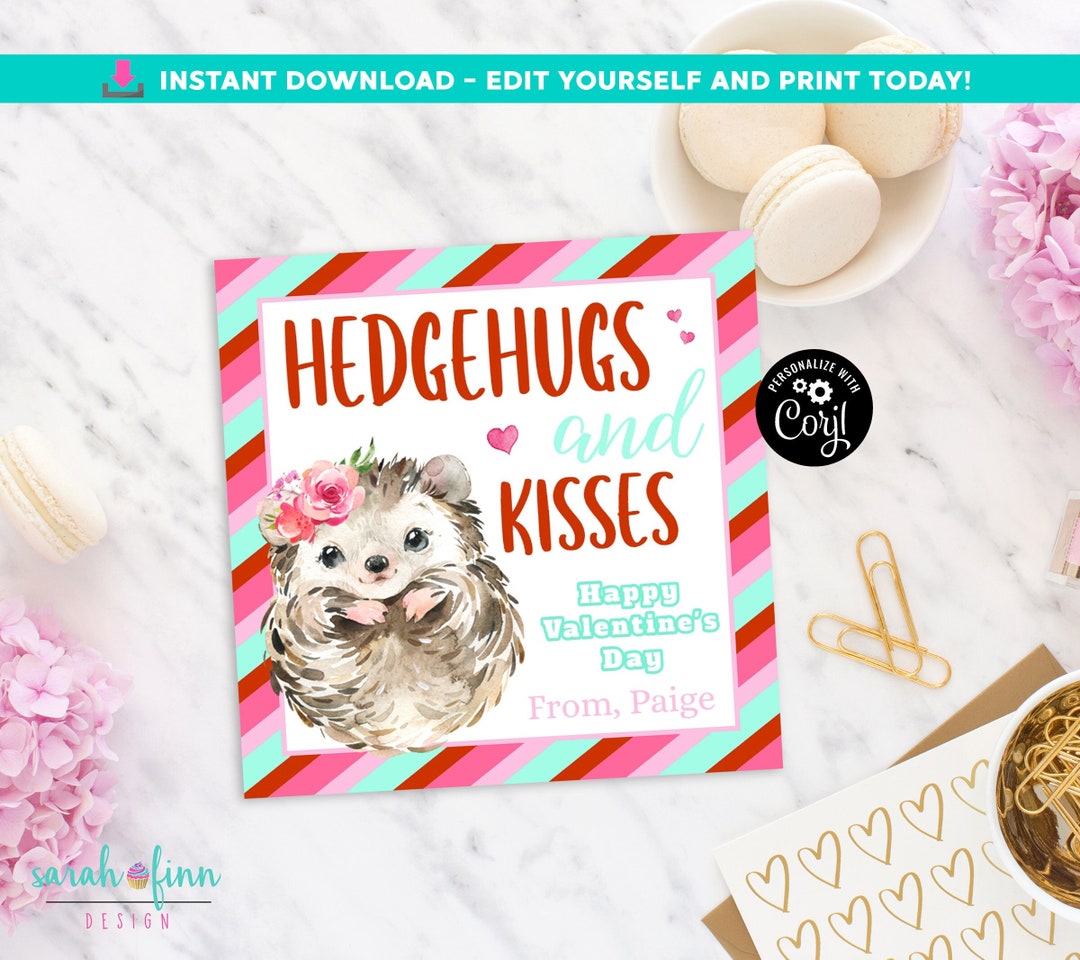 Hedgehog Valentine for Kids Hedgehugs School Valentine Cards Classroom ...