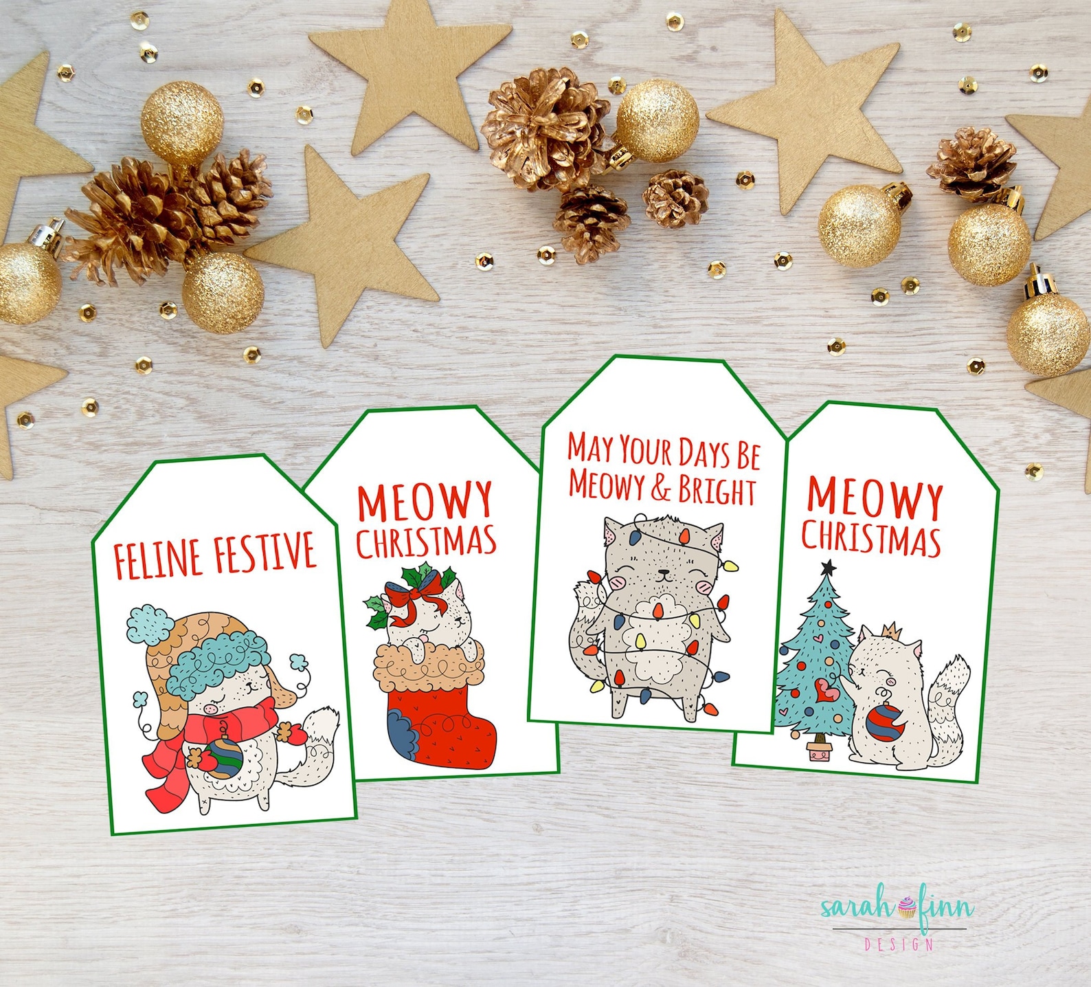 Cat Christmas Gift Tags Instant Download Printable Meowy - Etsy