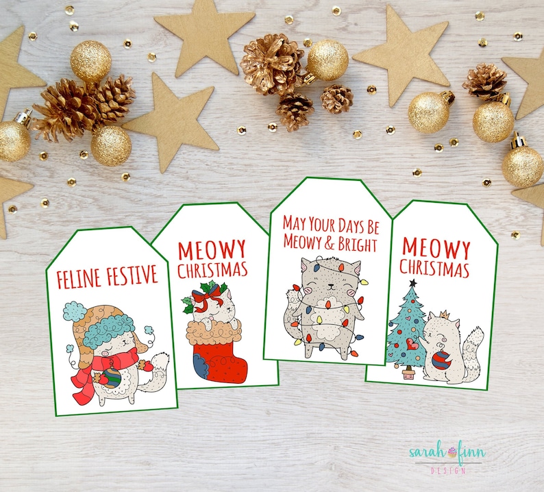 Cat Christmas Gift Tags Instant Download Printable Meowy Christmas ...