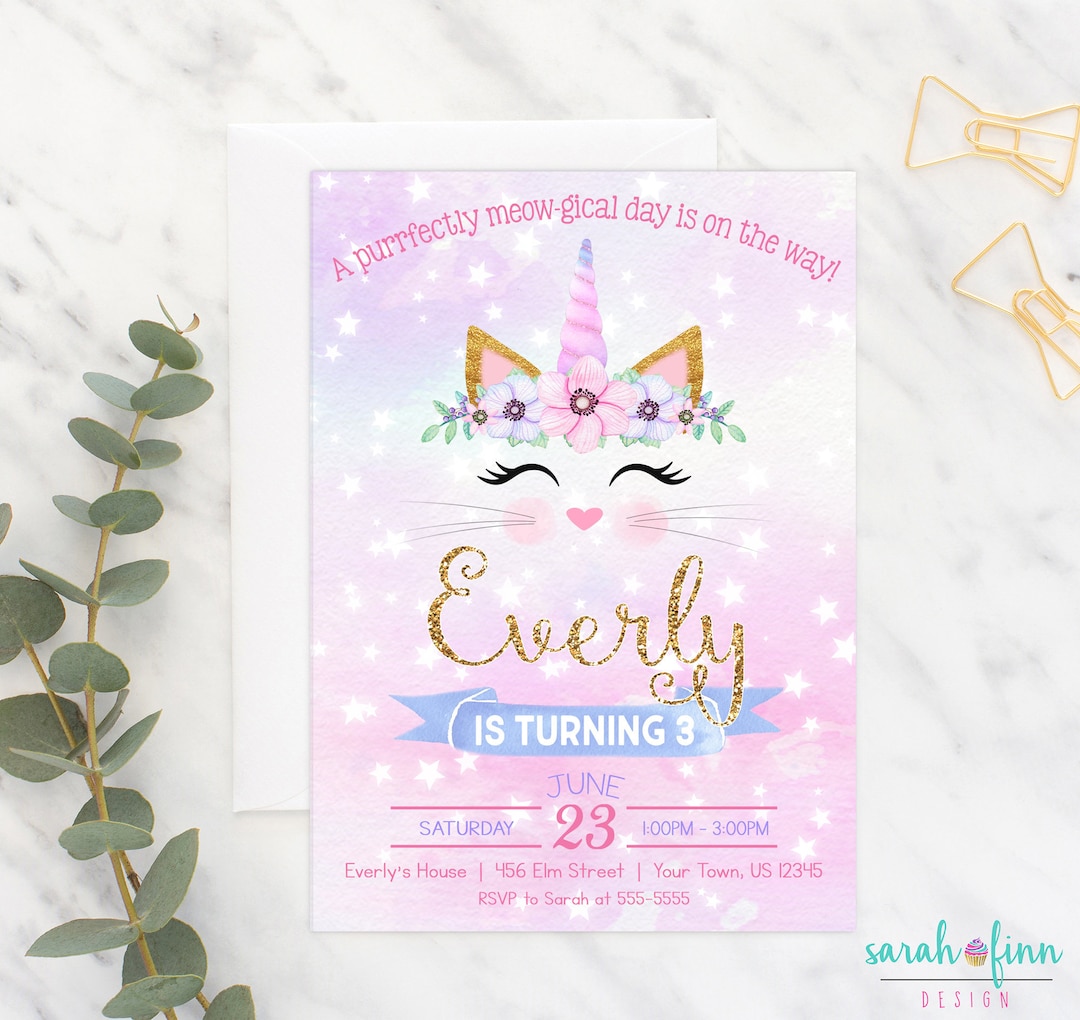 Caticorn Invitation Caticorn Birthday Party Invite Kitty Party ...