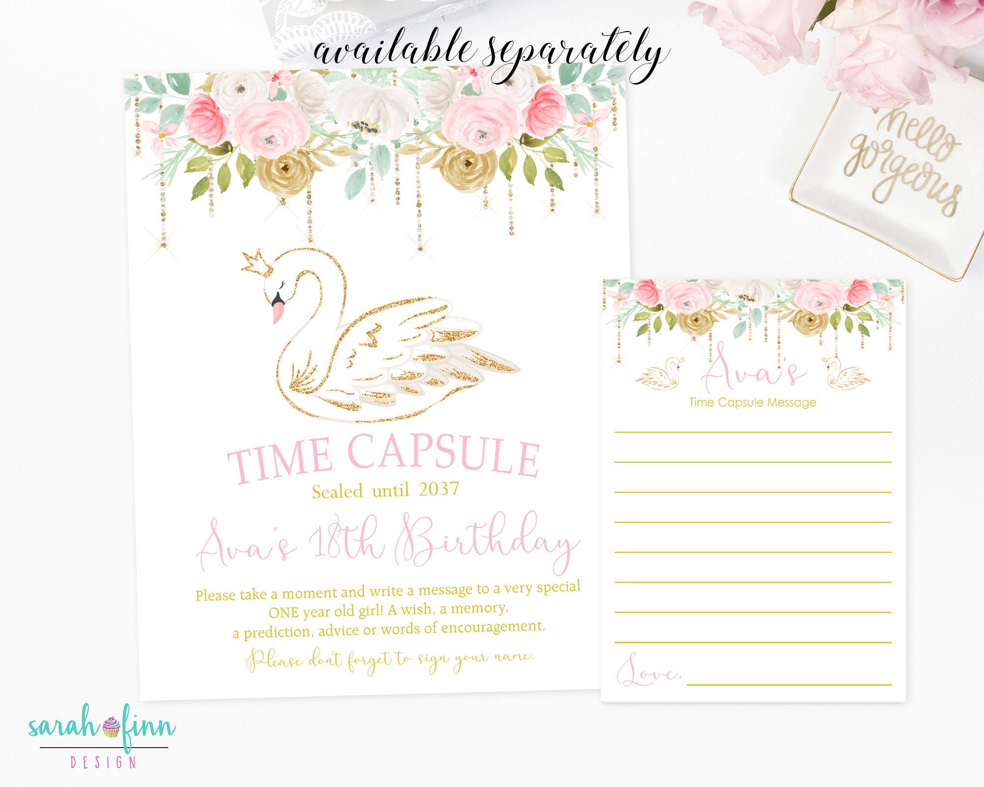 Swan Happy Birthday Banner Printable Instant Download Blush | Etsy