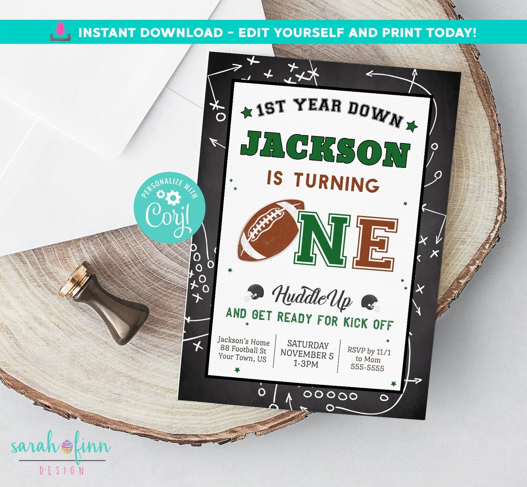Editable Football First Birthday Invitation Boy 1st Party Invite 1st ...