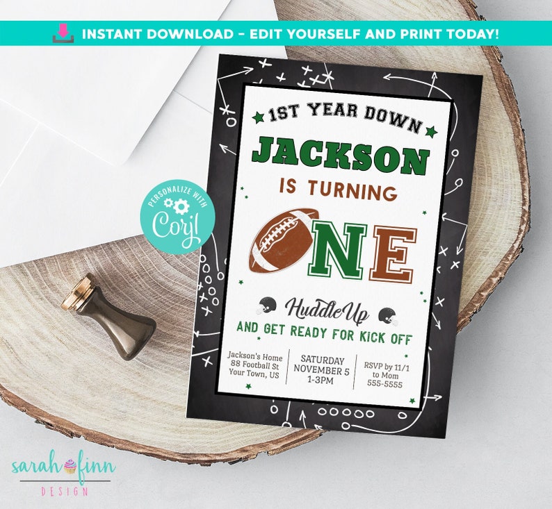 Editable Football First Birthday Invitation Boy 1st Party - Etsy