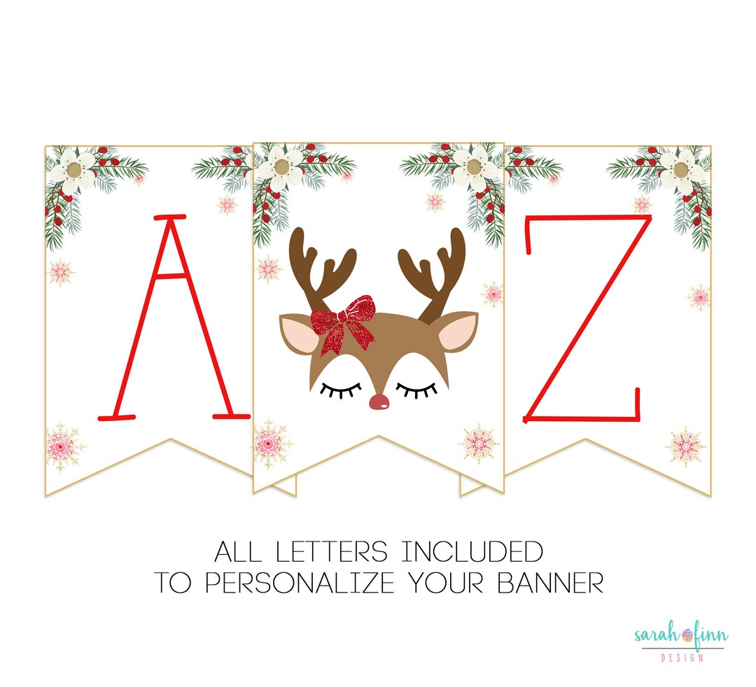 Reindeer Happy Birthday Banner Printable Girl Deer Instant Download ...