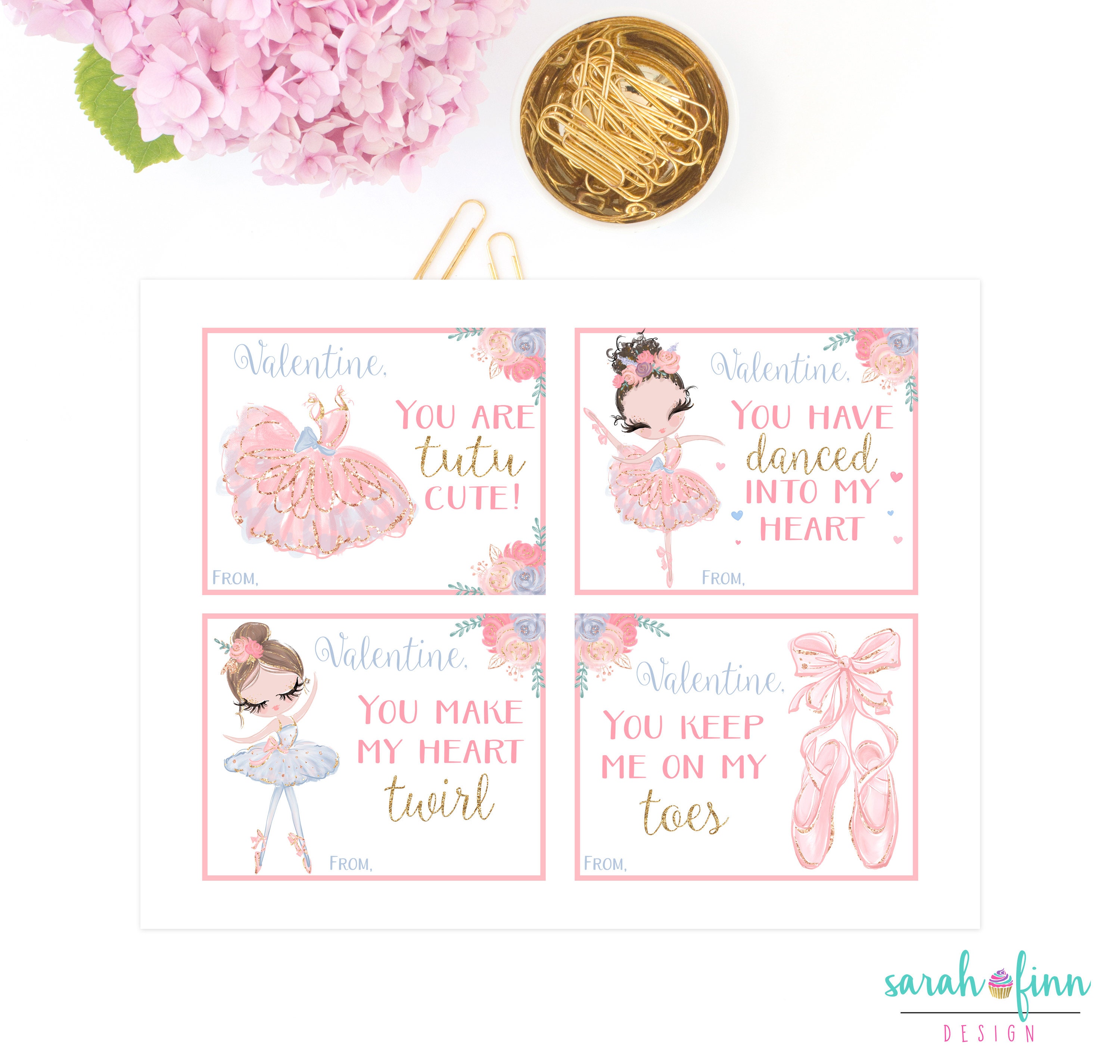 Ballerina Dance Valentine Cards for Kids INSTANT DOWNLOAD Dance ...