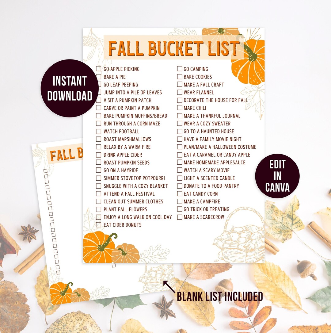 Fall Bucket List Printable Checklist of Fall Activities Autumn ...