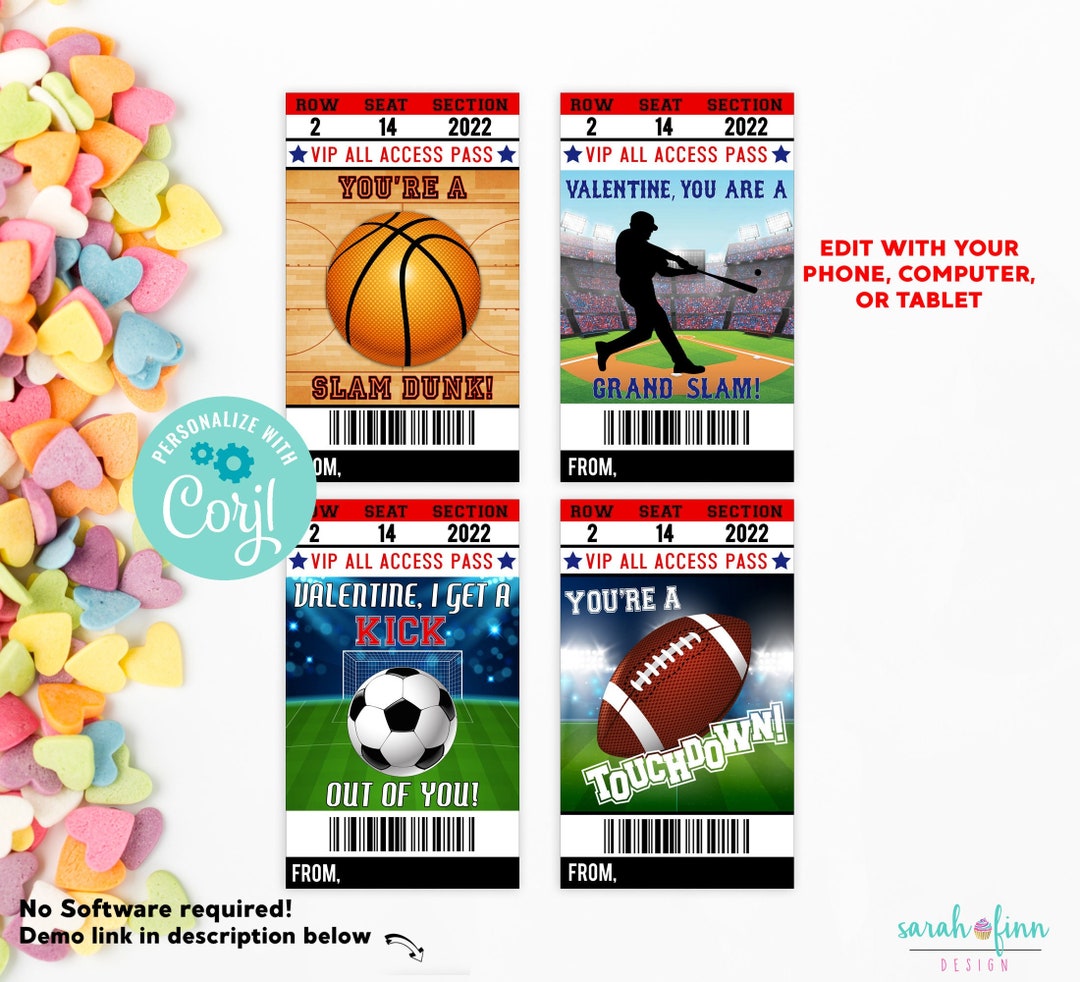 Sports Valentine Cards Kids INSTANT Valentine's Day Cards Printable ...