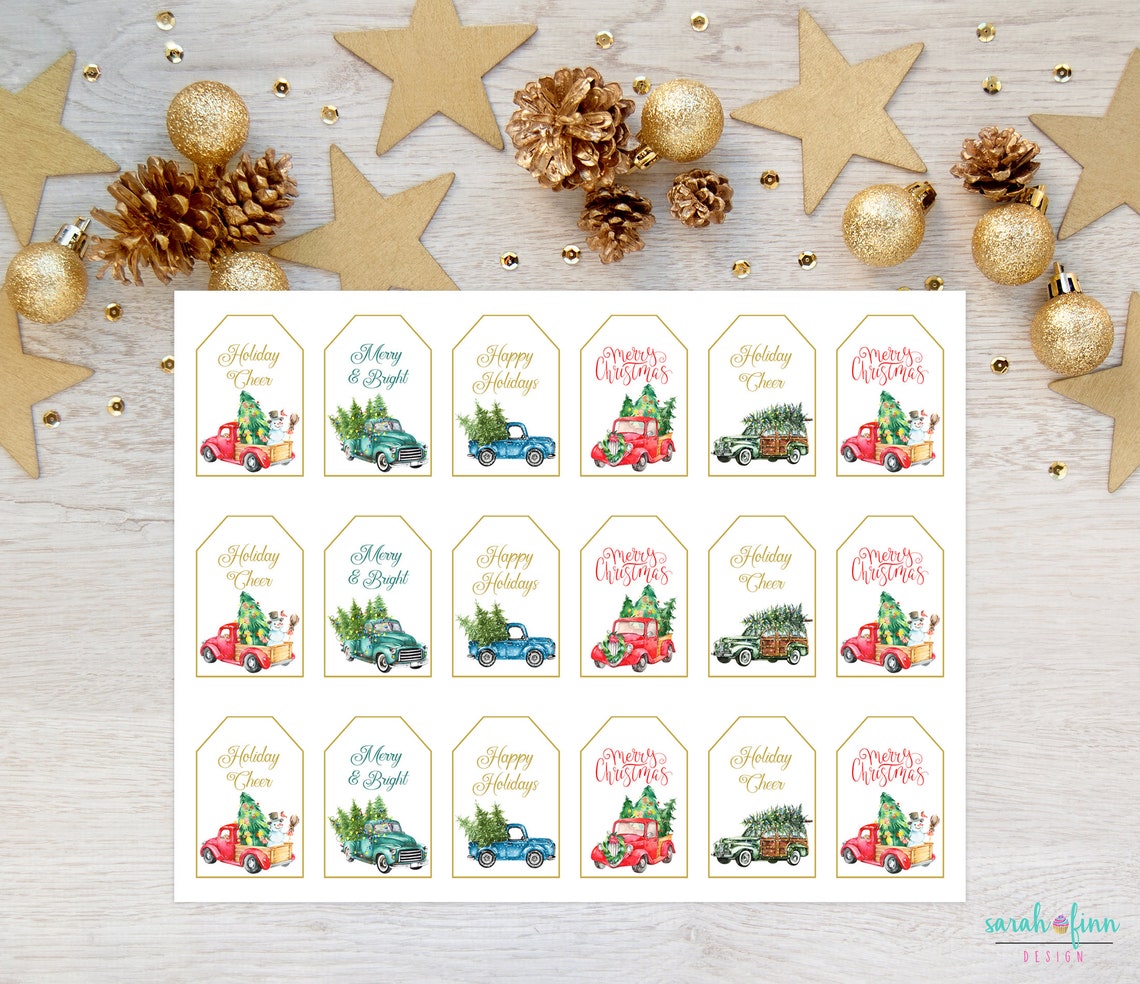 Christmas Truck Gift Tags Vintage Holiday Trucks Cars Instant - Etsy