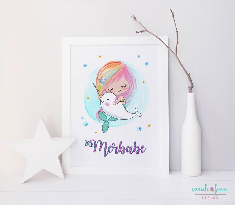 Mermaid Printable Gift Merbabe Mermaid Print Narwhal Christmas | Etsy