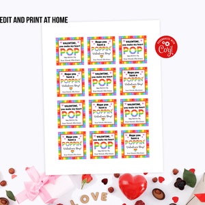 Pop It School Valentine Cards Classmate Valentines EDITABLE in Corjl ...