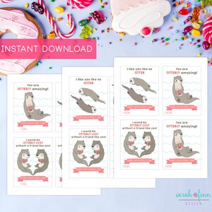 Otter Valentines Day Cards for Kids INSTANT DOWNLOAD Valentines Day ...