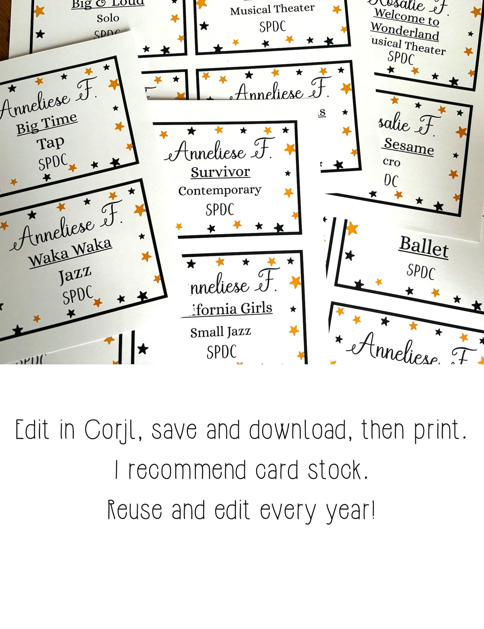 Dance Costume Cards Printable Garment Bag Labels for Dance Cheer ...
