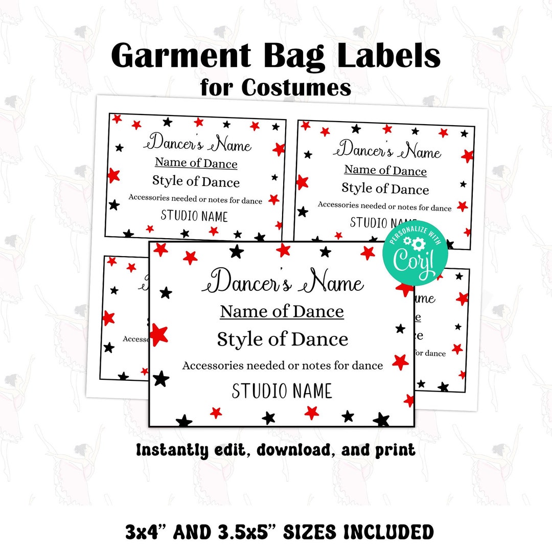 Dance Costume Labels Printable Garment Bag Labels for Dance Cheer ...
