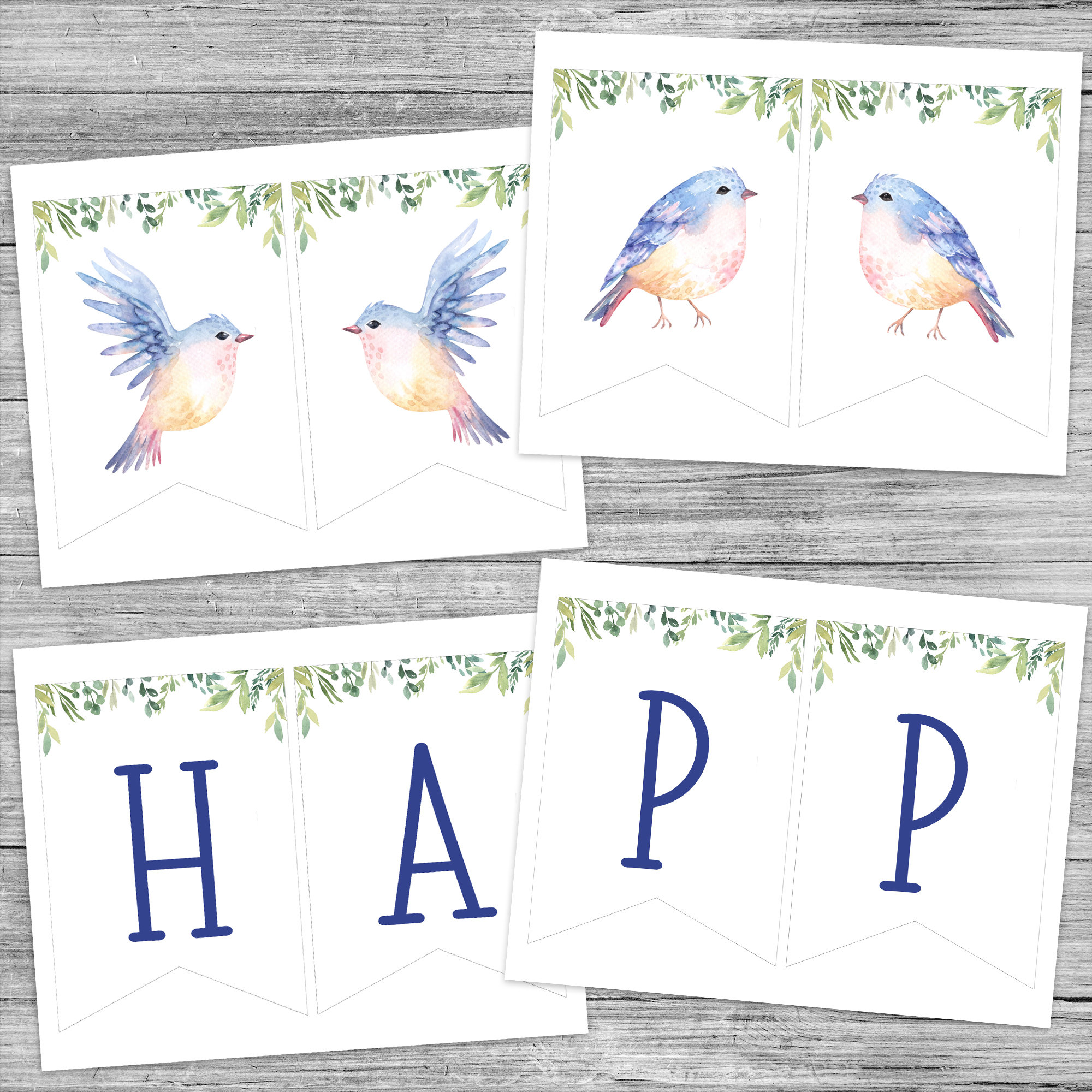 Bird Happy Birthday Banner Little Birdie Greenery Printable - Etsy