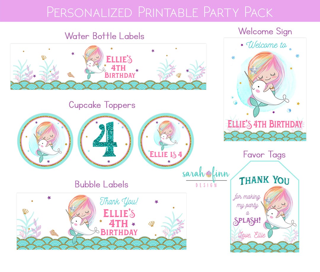 Mermaid Printable Party Pack Mermaid Party Decorations Narwhal Under ...