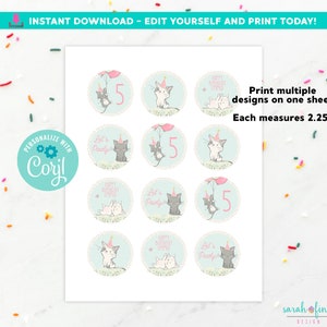 Kitten Birthday Cupcake Toppers Editable Cat Party Decor Cupcake Topper ...