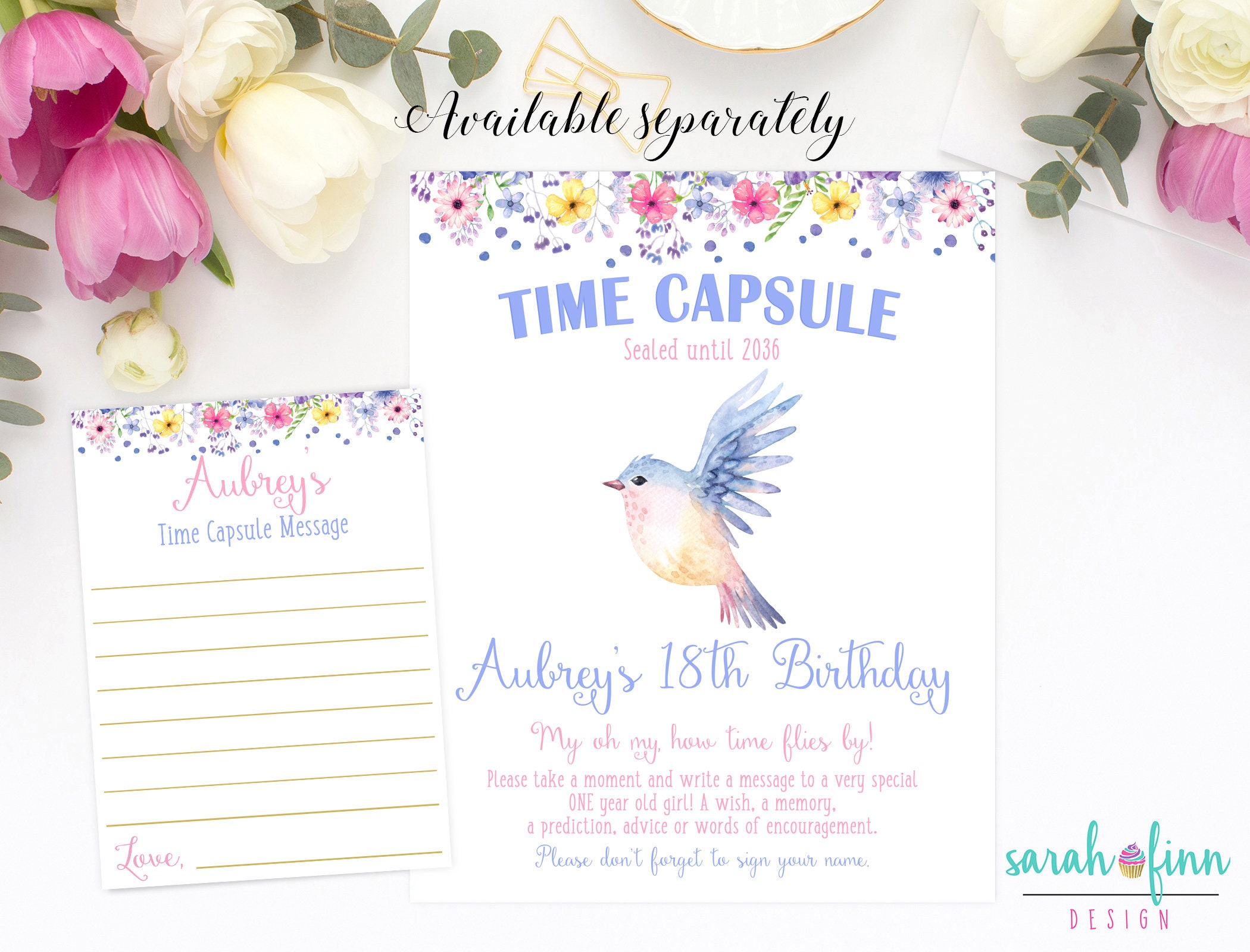 Bird Happy Birthday Banner Little Birdie Floral Printable | Etsy