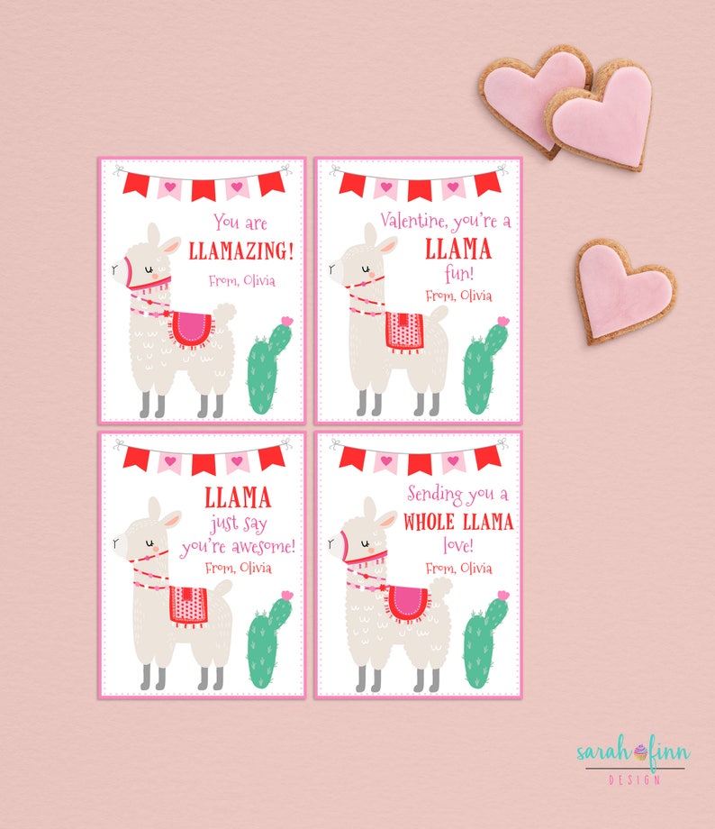 Llama Kids Valentines Day Cards School Alpaca Cactus | Etsy