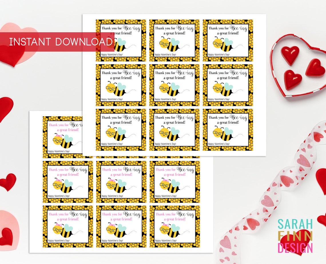 Bee Friend Valentine Cards Kids INSTANT DOWNLOAD Beeing Friend - Etsy
