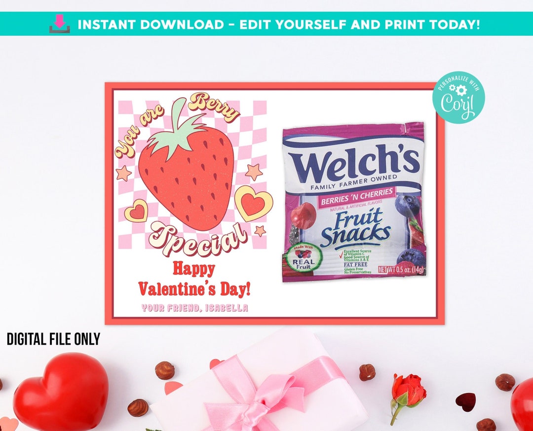 Fruit Snack School Valentine Printable Berry Cards Classroom Valentines ...