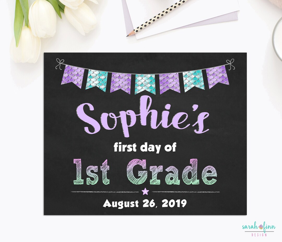 Mermaid First Day of School Sign First Day of Kindergarten Sign Purple ...