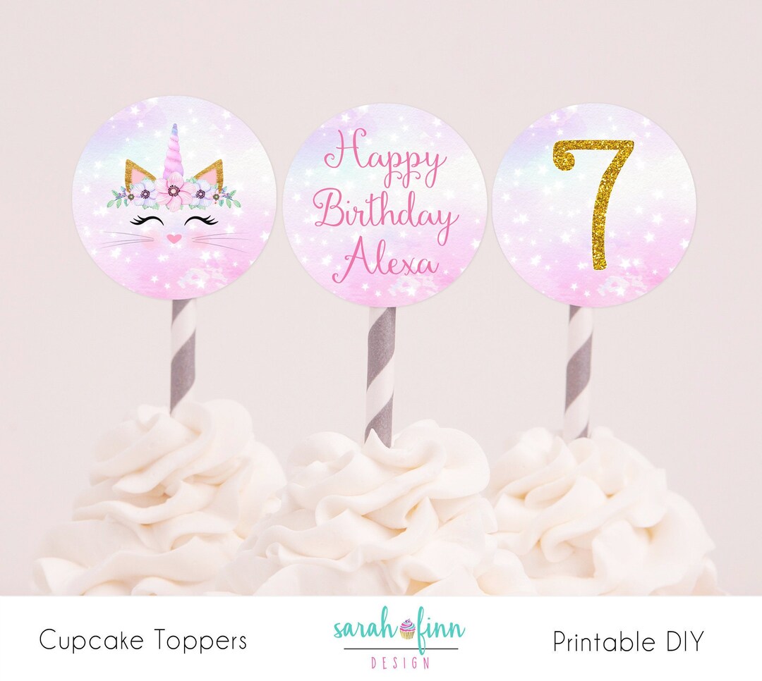 Caticorn Cupcake Toppers Printable Birthday Cupcake Party Decorations ...