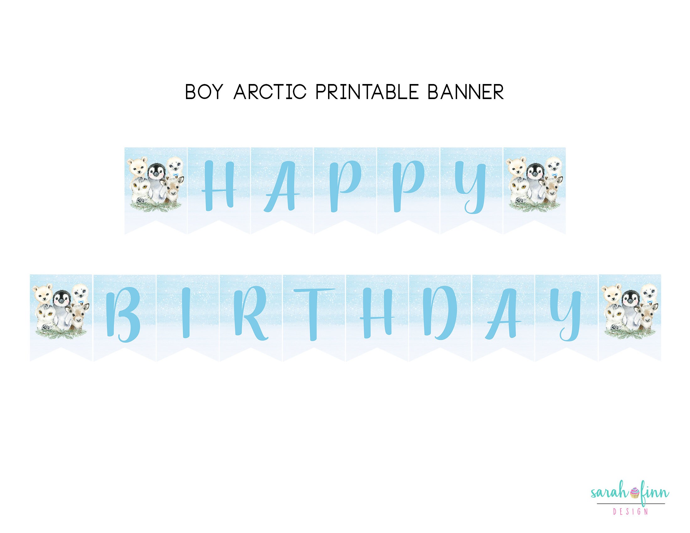 Arctic Animals Boy Happy Birthday Banner Printable Instant | Etsy