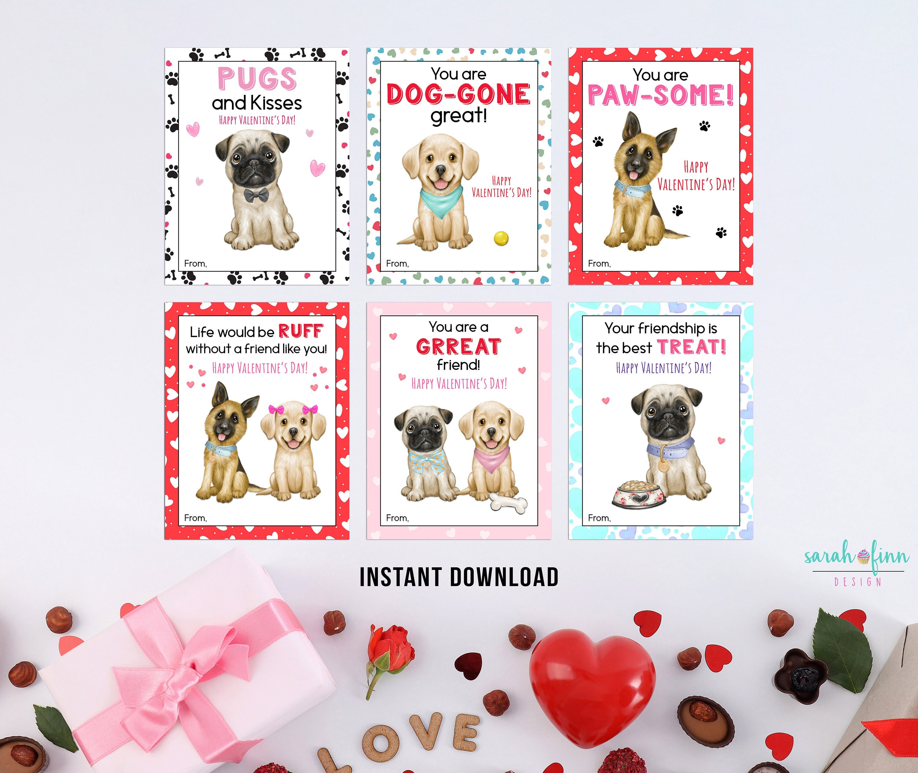 Puppy Valentine Cards for Kids INSTANT DOWNLOAD Dog | Etsy
