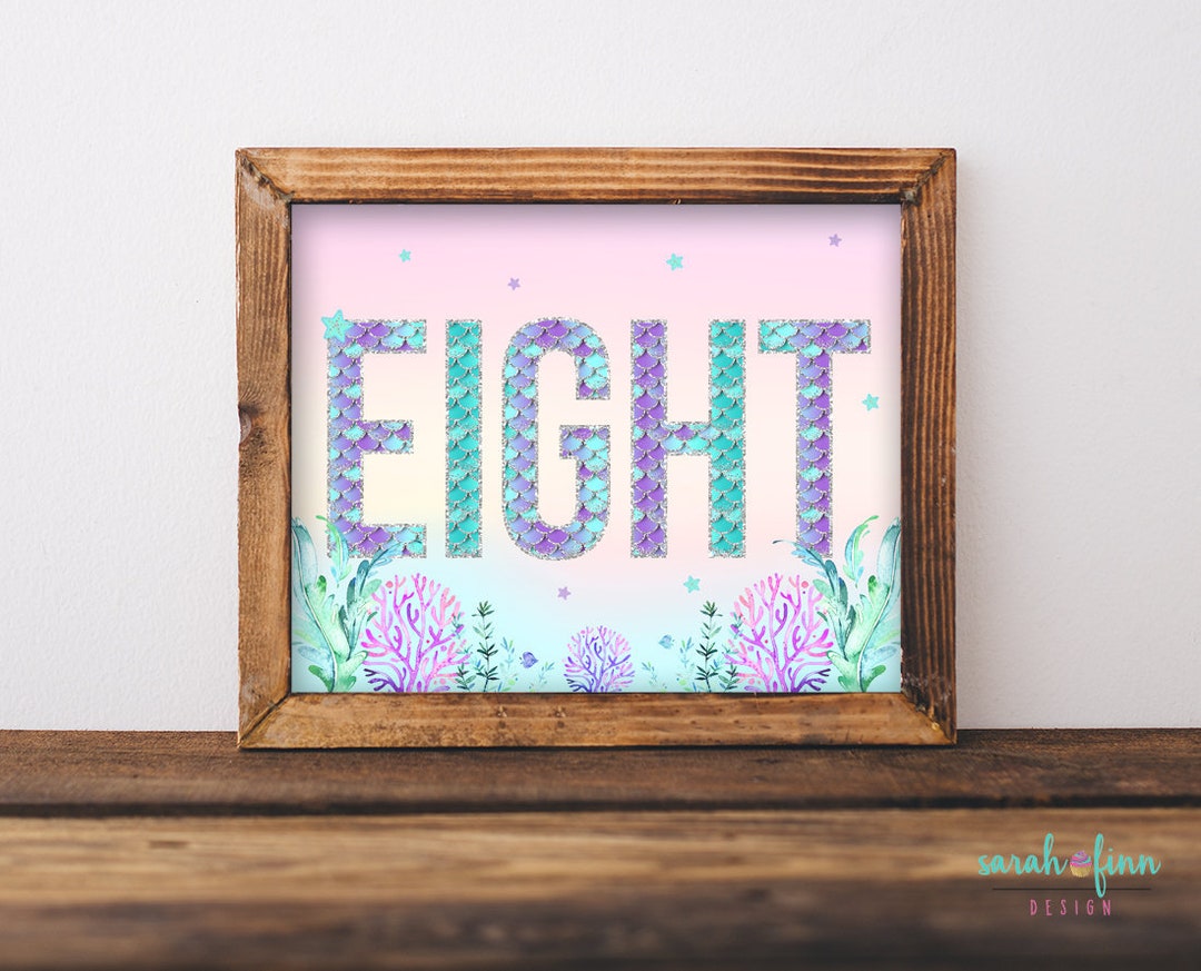 Mermaid 8th Birthday Letters Printable Eighth Birthday Party Eight ...