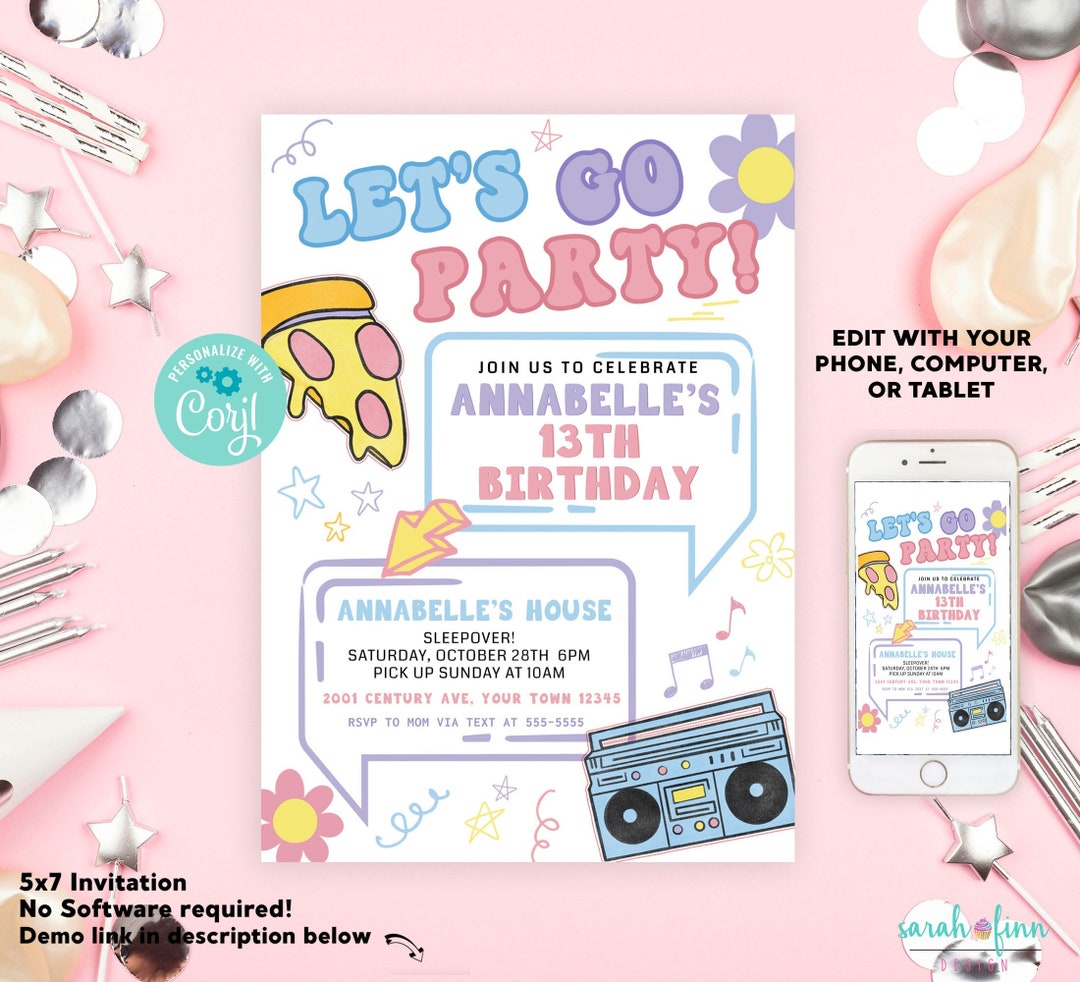 Editable Y2K Birthday Invitation Girl Birthday Party Invite Pastel ...